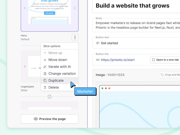 Page Builder: Marketing Tool for Creating Pages with Prismic