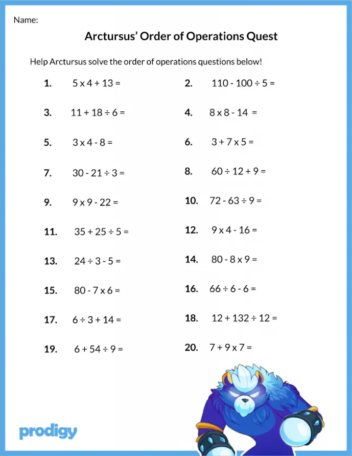 Order Of Operations Worksheet 19 Resources For Your Class Prodigy Order Of Operations Worksheet 19 Resources For Your Class Prodigy