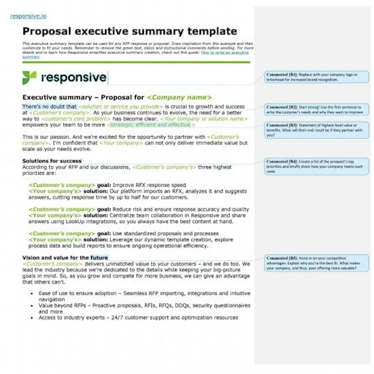 RFP Executive Summary: Example, Template, Tips | Responsive