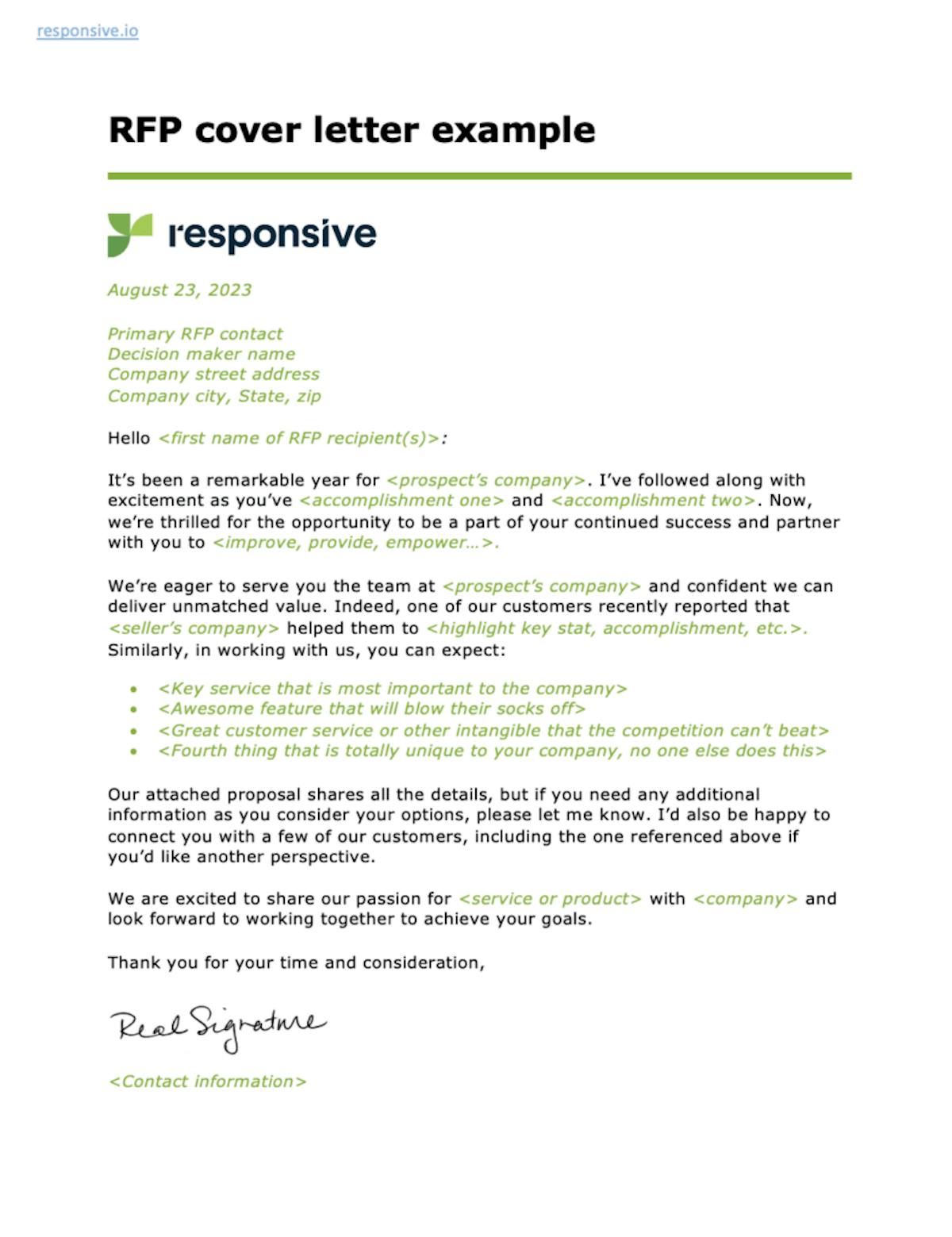 RFP Response Cover Letter Guide & Tips | Responsive