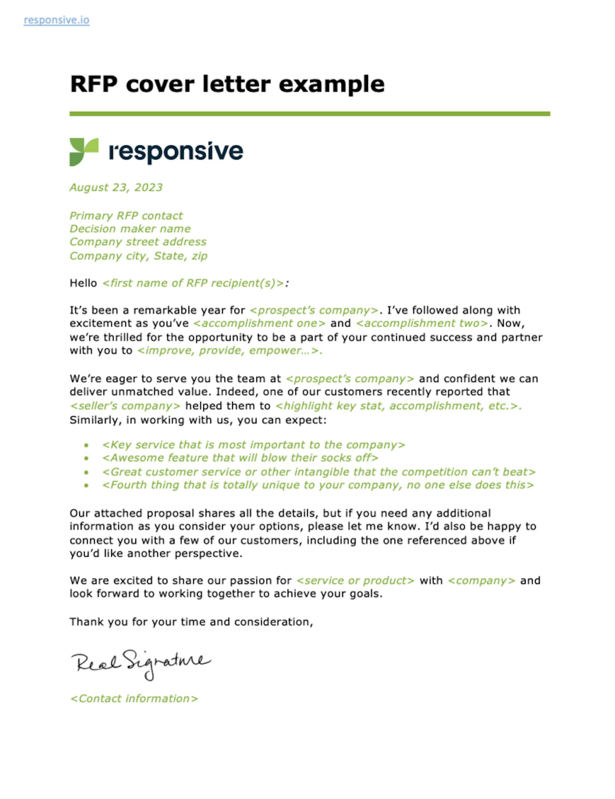 RFP Response Cover Letter Guide & Tips | Responsive