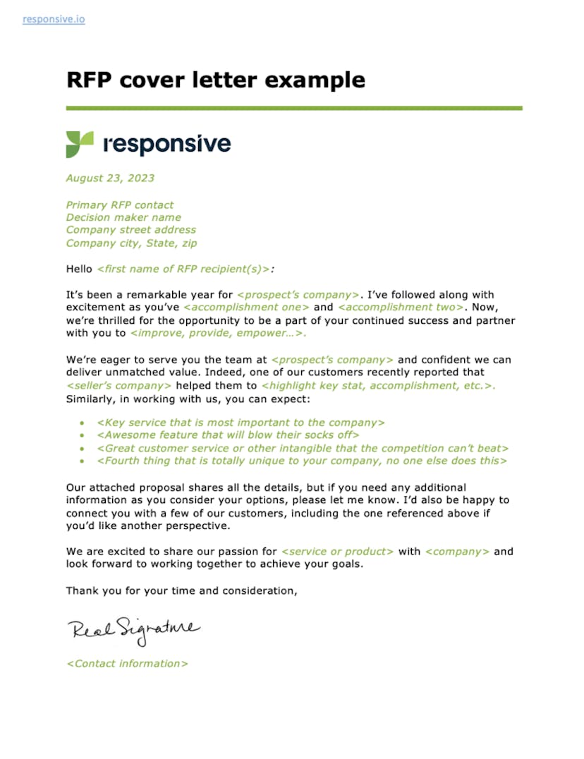 RFP Response Cover Letter Guide & Tips | Responsive
