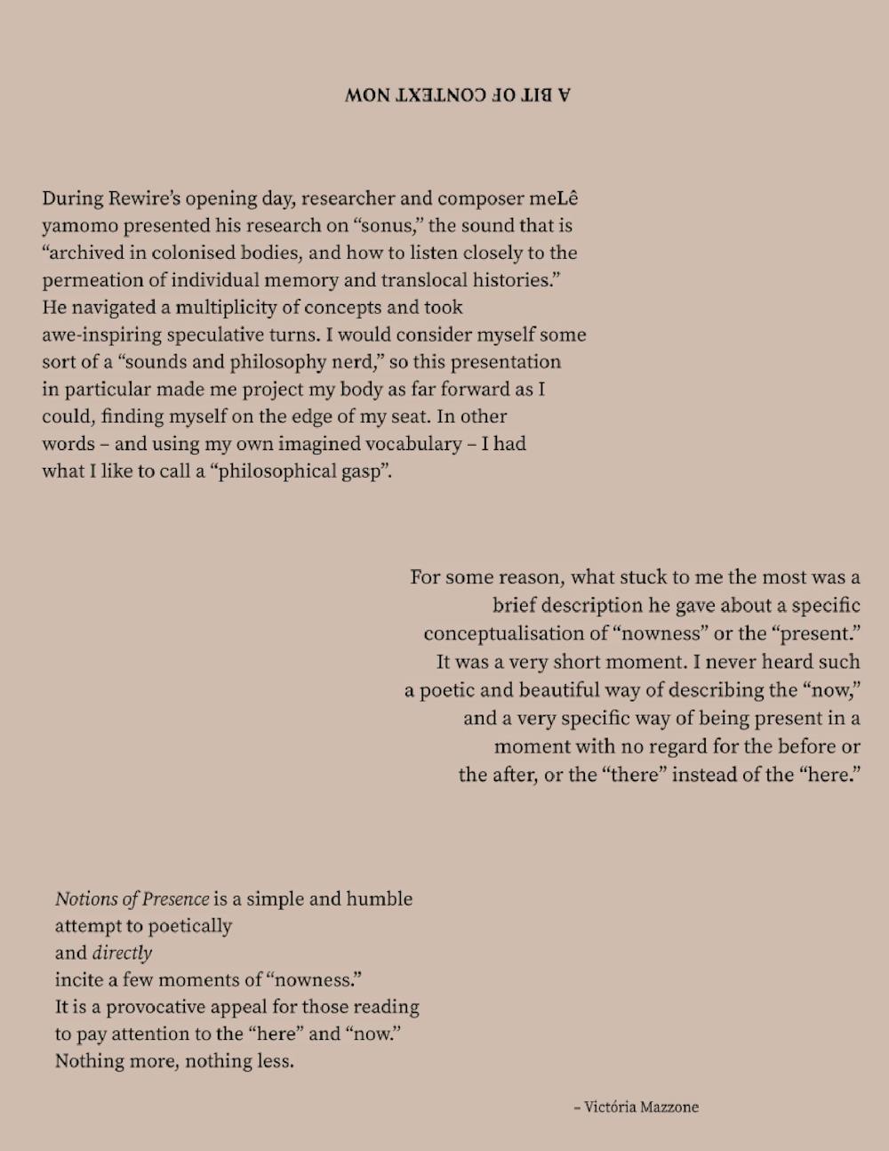 Notions of Presence by Victória Mazzone