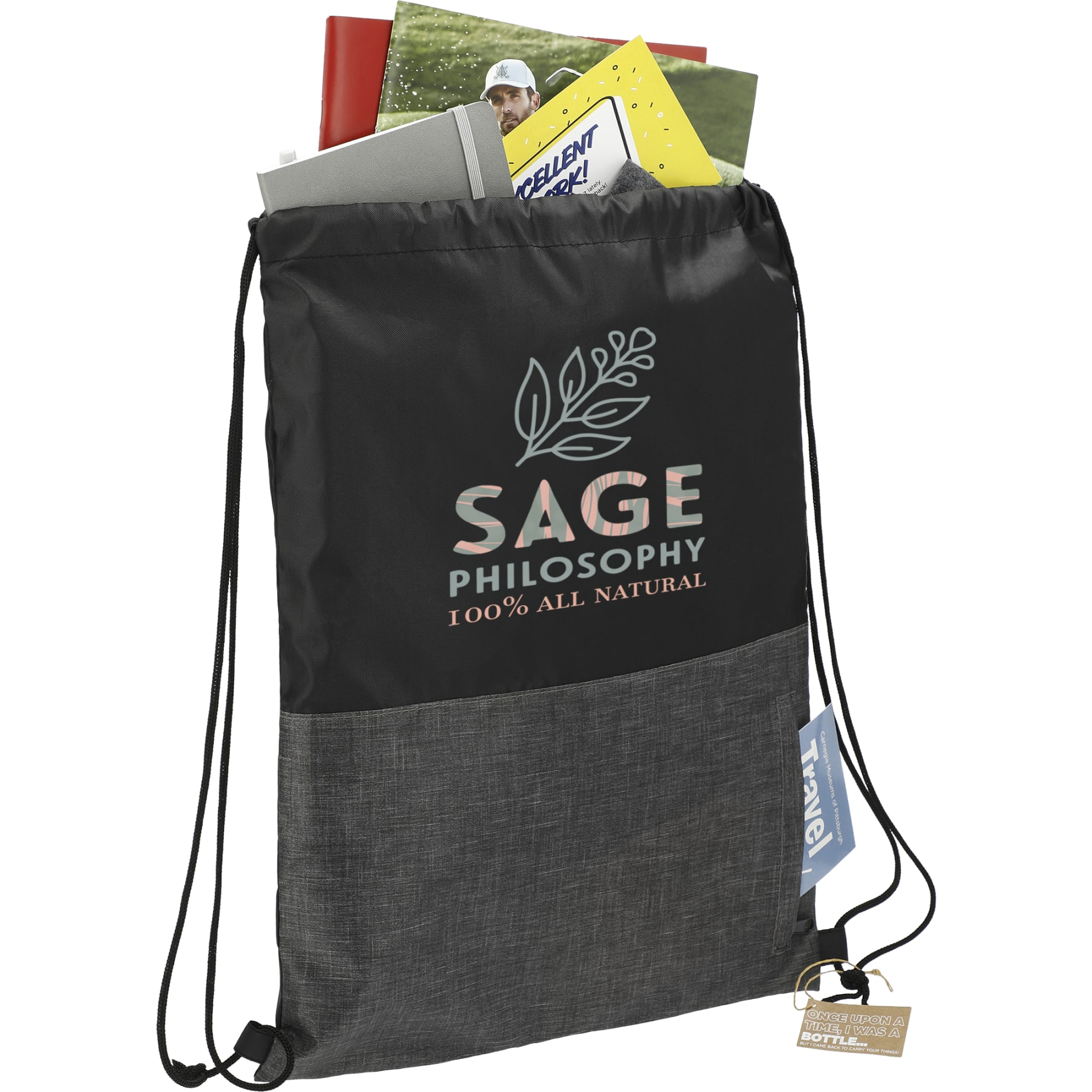 Custom Ash Zippered Recycled Drawstring Bag | Design Online