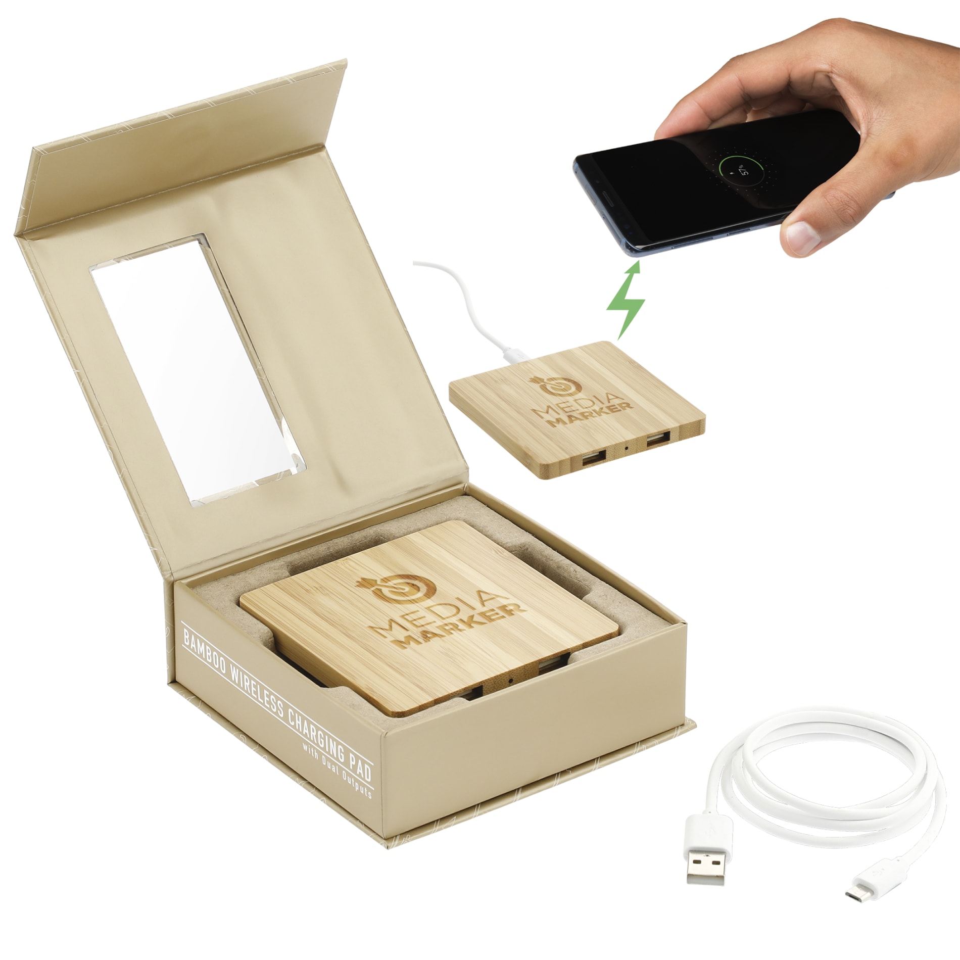 Custom Bamboo Wireless Charging Pad with Dual Outputs | Design Online