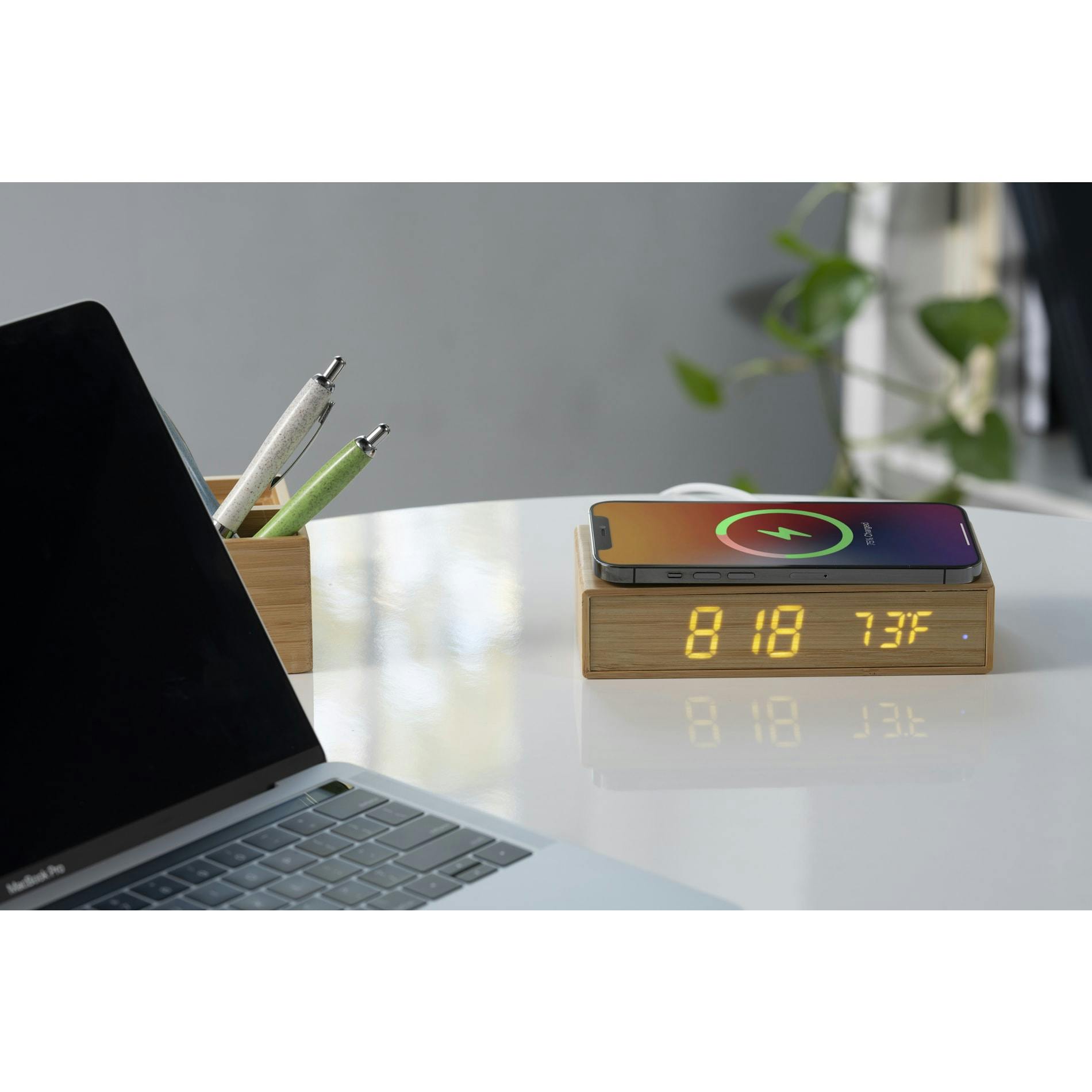 Custom Bamboo Wireless Charging Desk Clock | Design Online Custom Bamboo Wireless Charging Desk Clock | Design Online