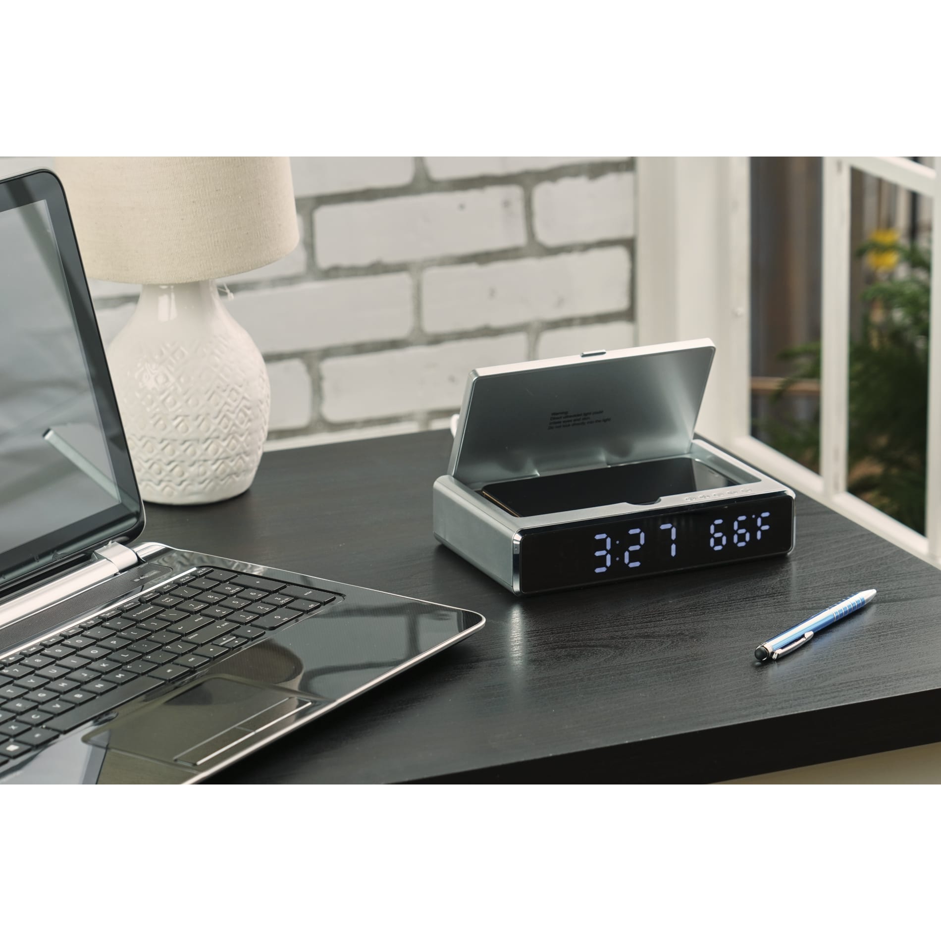 Custom UV Sanitizer Desk Clock with Wireless Charging | Design Online