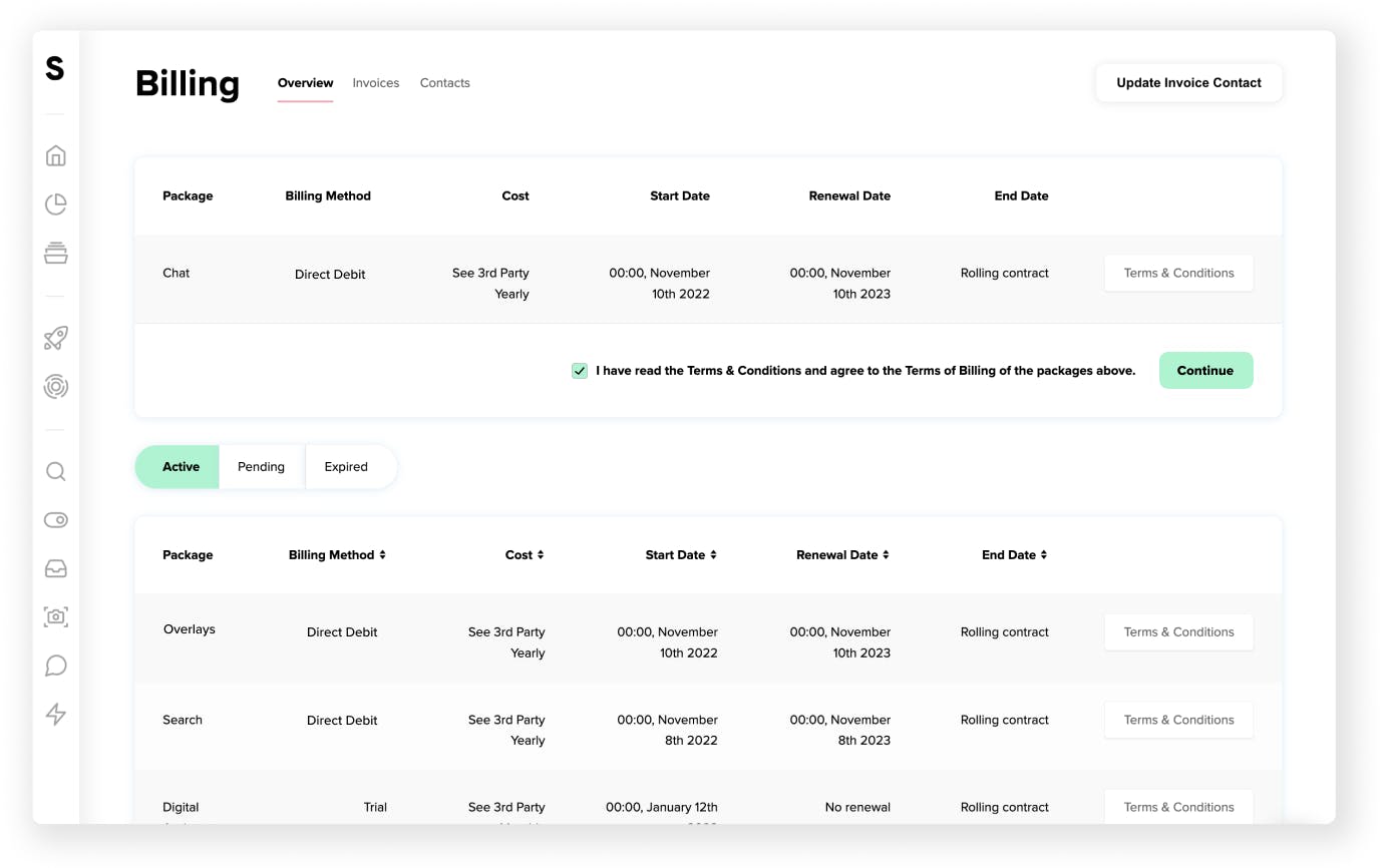 Browsing My Product Subscriptions Help Centre Salesfire