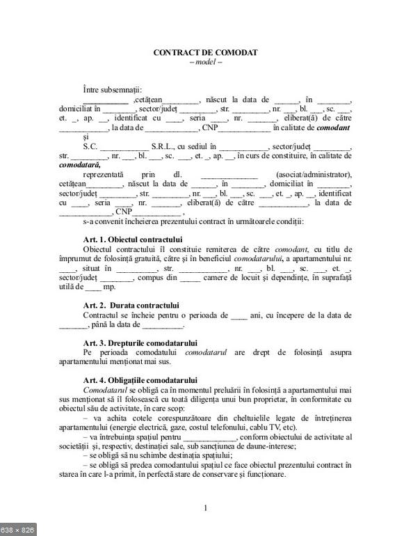 Contract de comodat - model, acte necesare, condiții | Storia RO