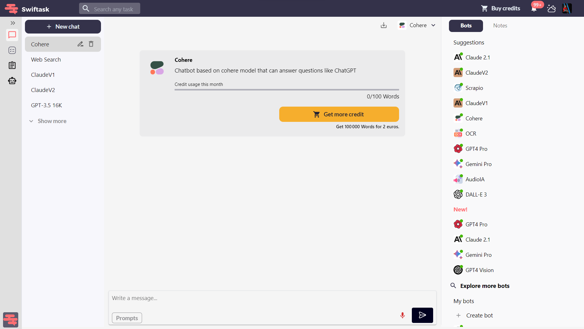 Cohere : collaborate with professional AI on Swiftask