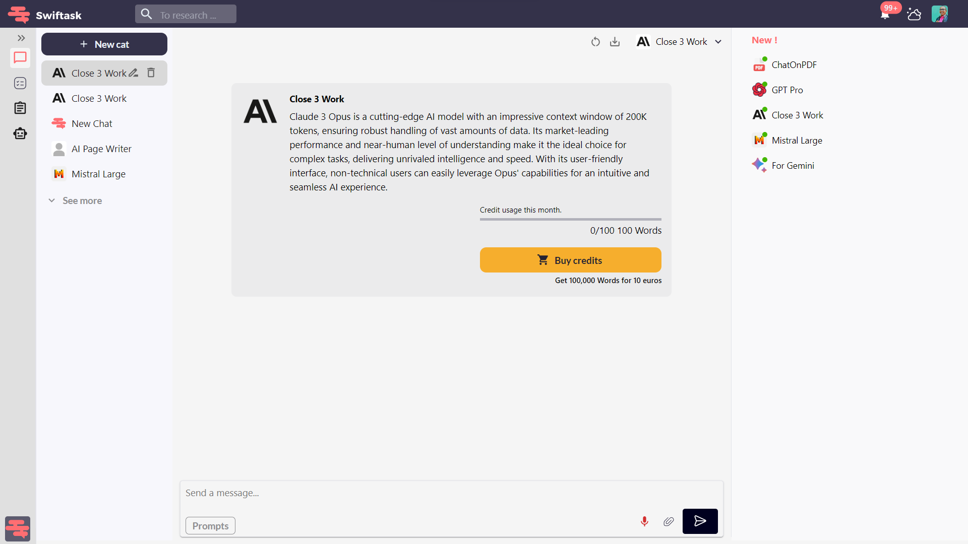 How to Use Claude 3 Opus on Swiftask?