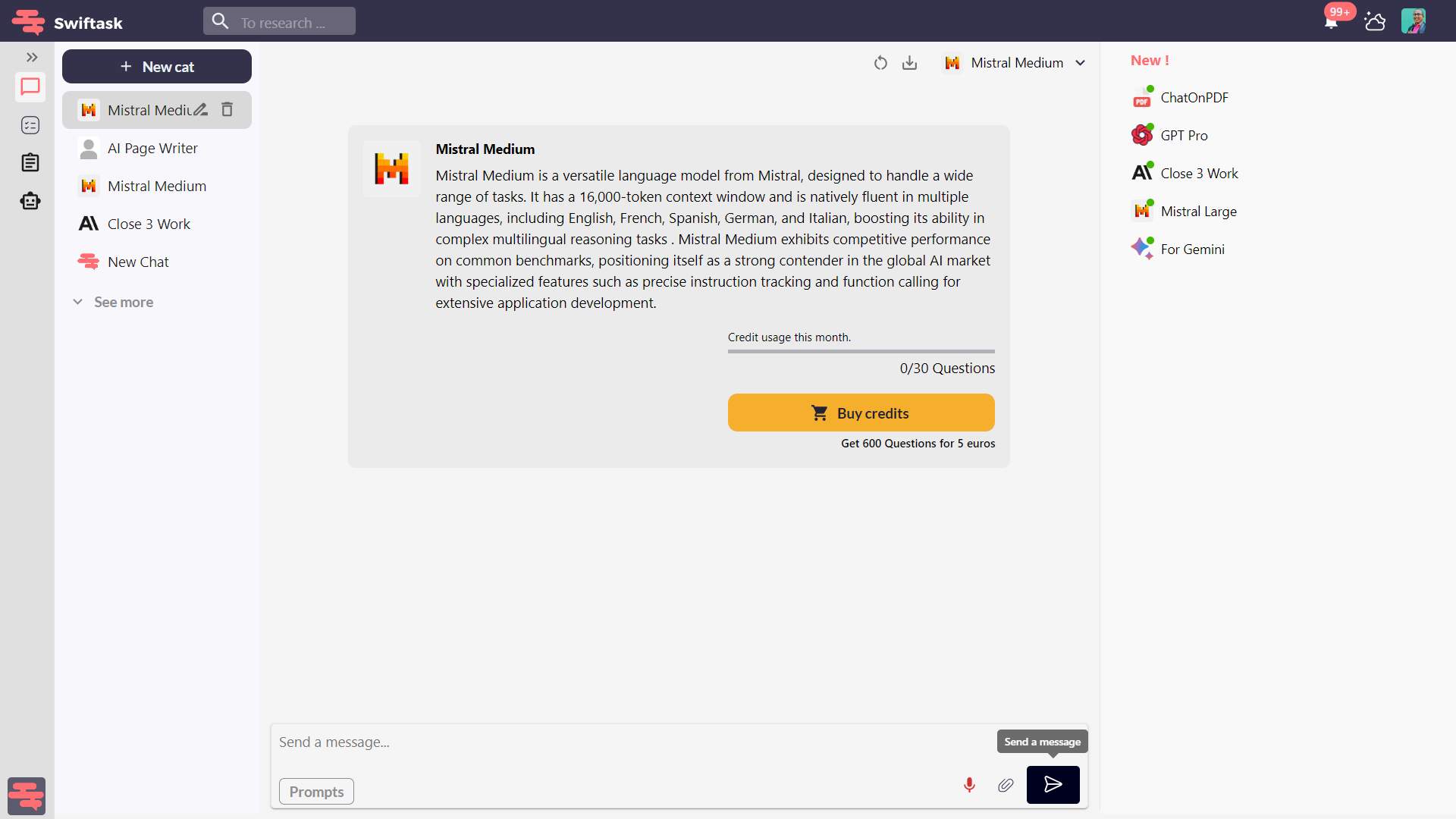 Mistral Medium 3: how to use it on Swiftask?