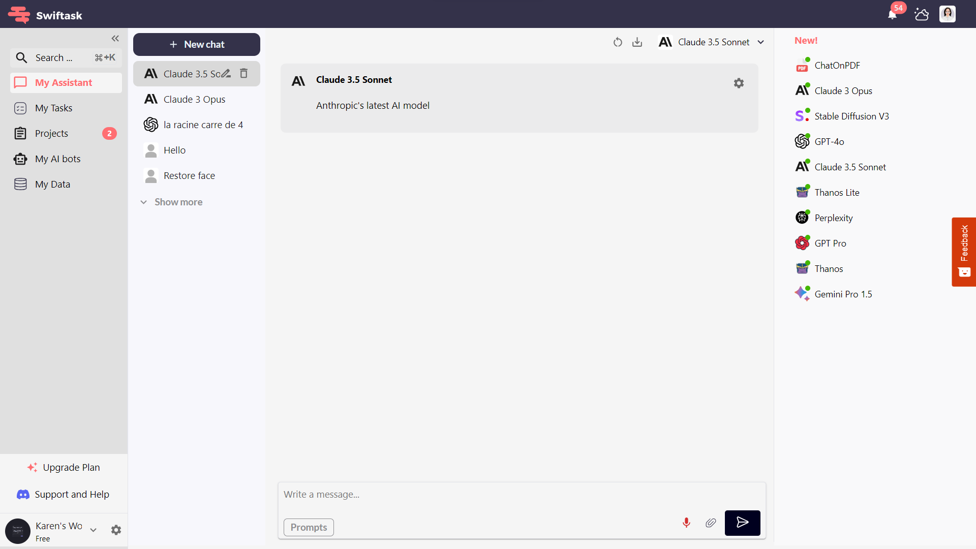 How to use Claude 3.5 Sonnet on Swiftask?