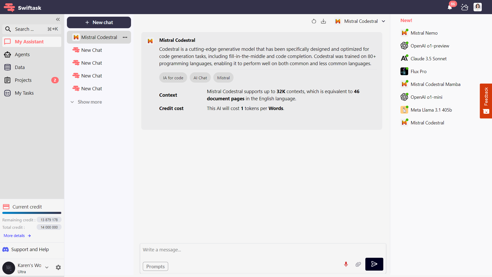 Mistral Codestral: how to use it on Swiftask?