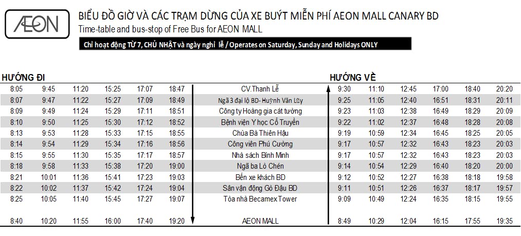 DỊCH VỤ XE BUÝT MIỄN PHÍ ĐẾN AEON MALL CANARY BD (TUYẾN THỦ DẦU MỘT ...