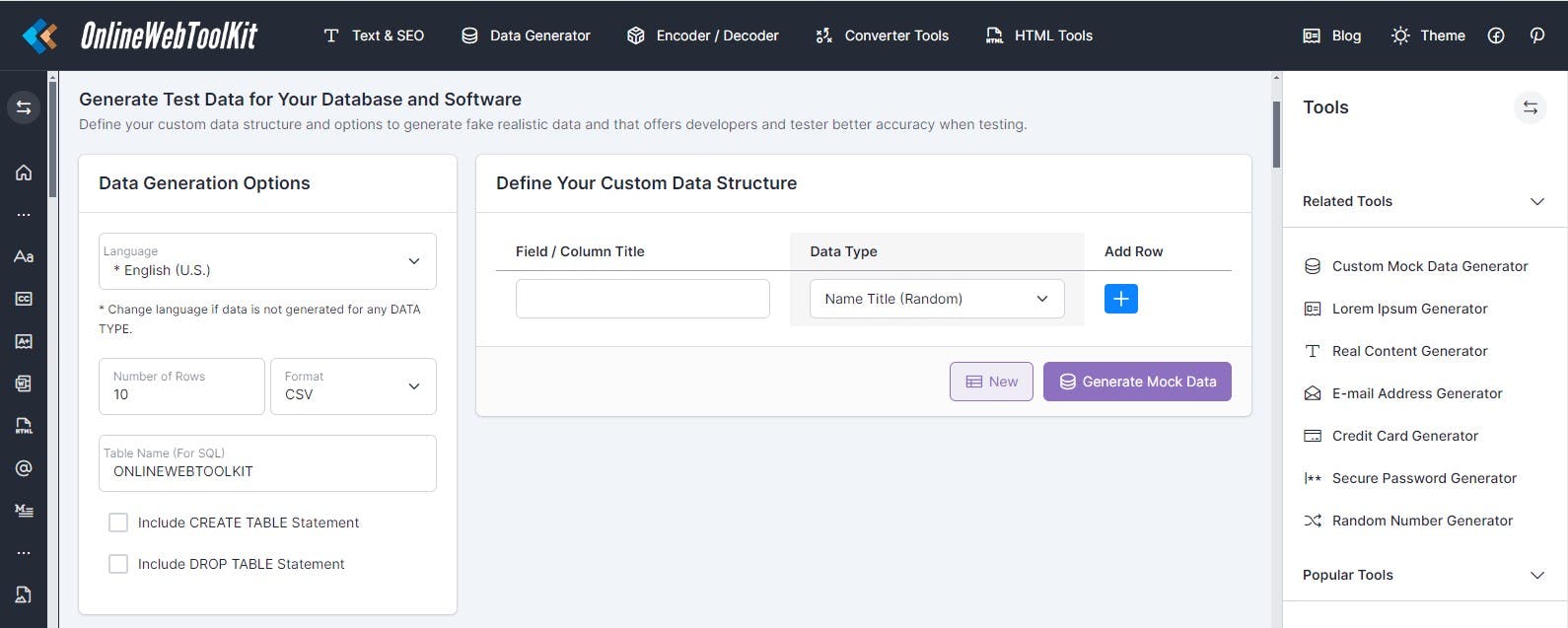 In Browser Mock Data Generator Custom Test Mock Data