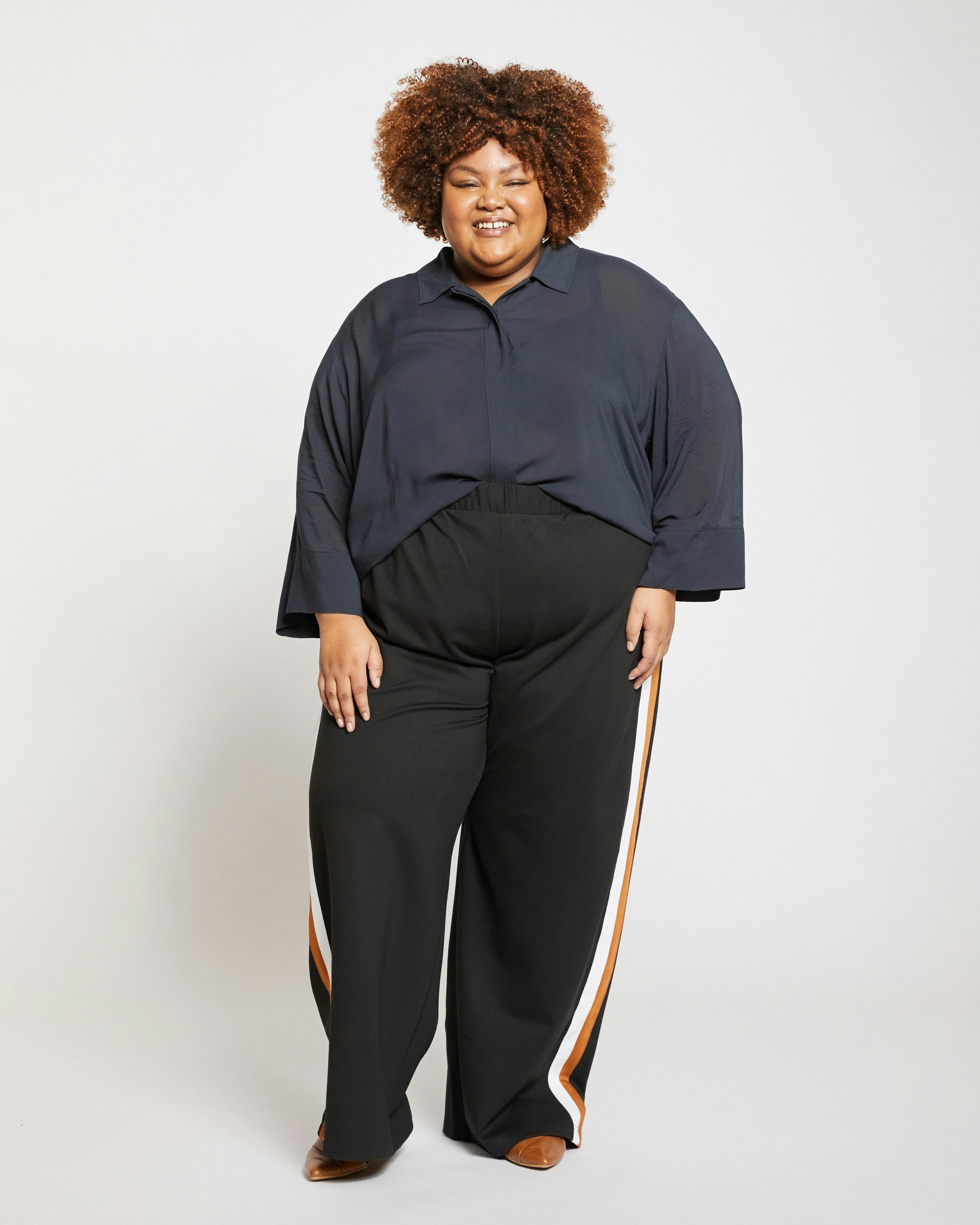 Stephanie Wide Leg Stripe Ponte Pants 30 Inch - Black with Ochre/White ...