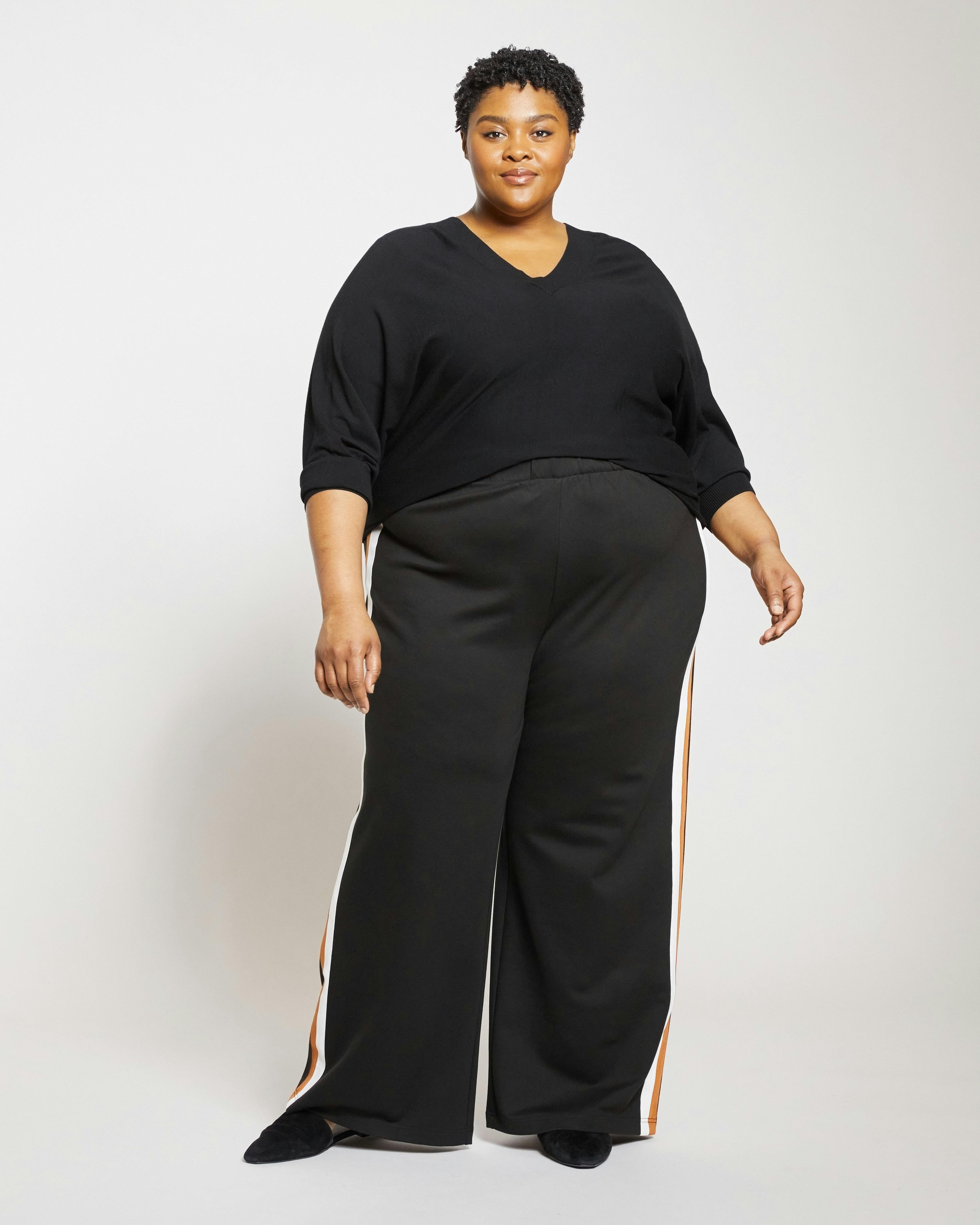 Stephanie Wide Leg Stripe Ponte Pants 30 Inch - Black with Ochre/White ...