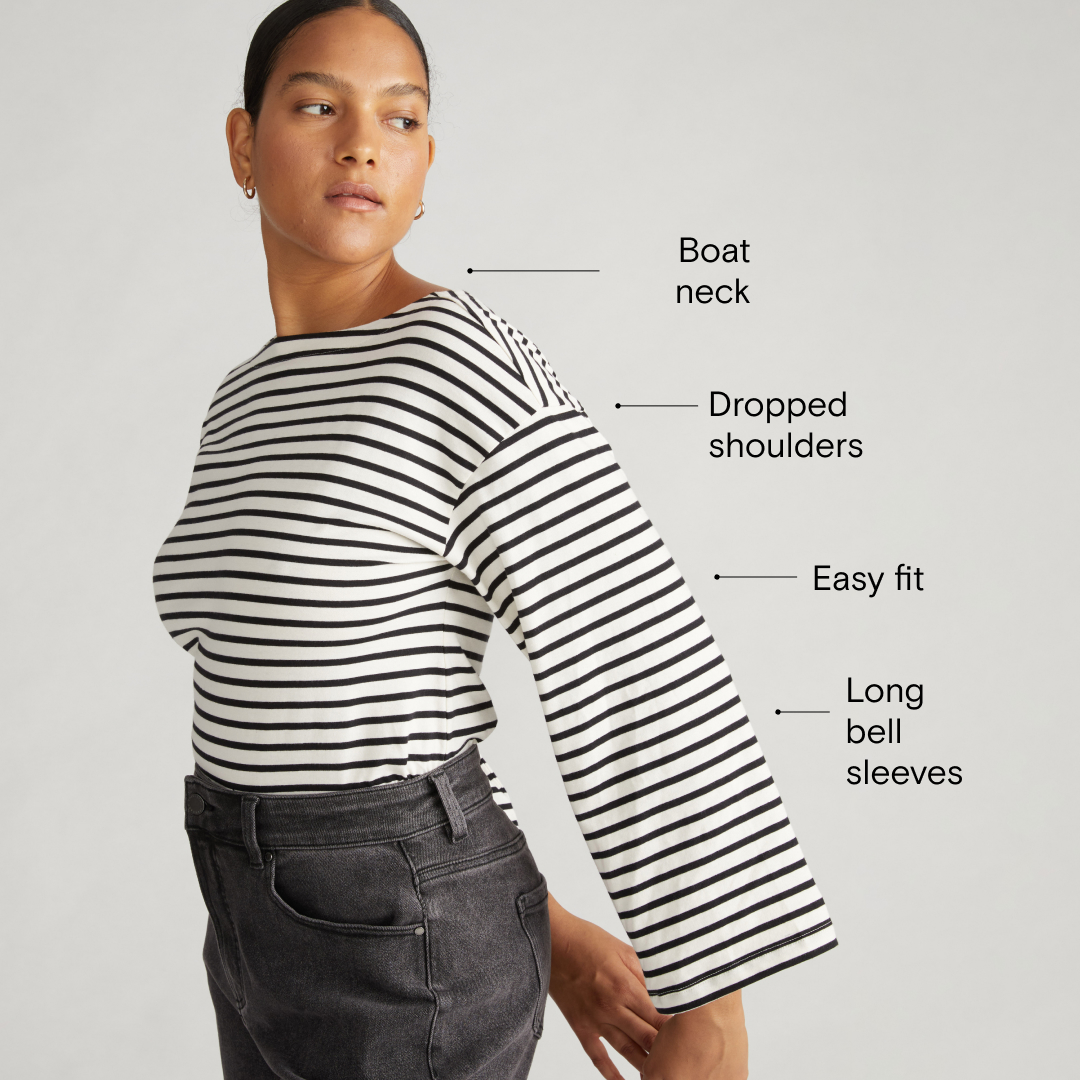Montauk Breton Stripe Bell Sleeve Top - Deep Sea/White Stripe ...