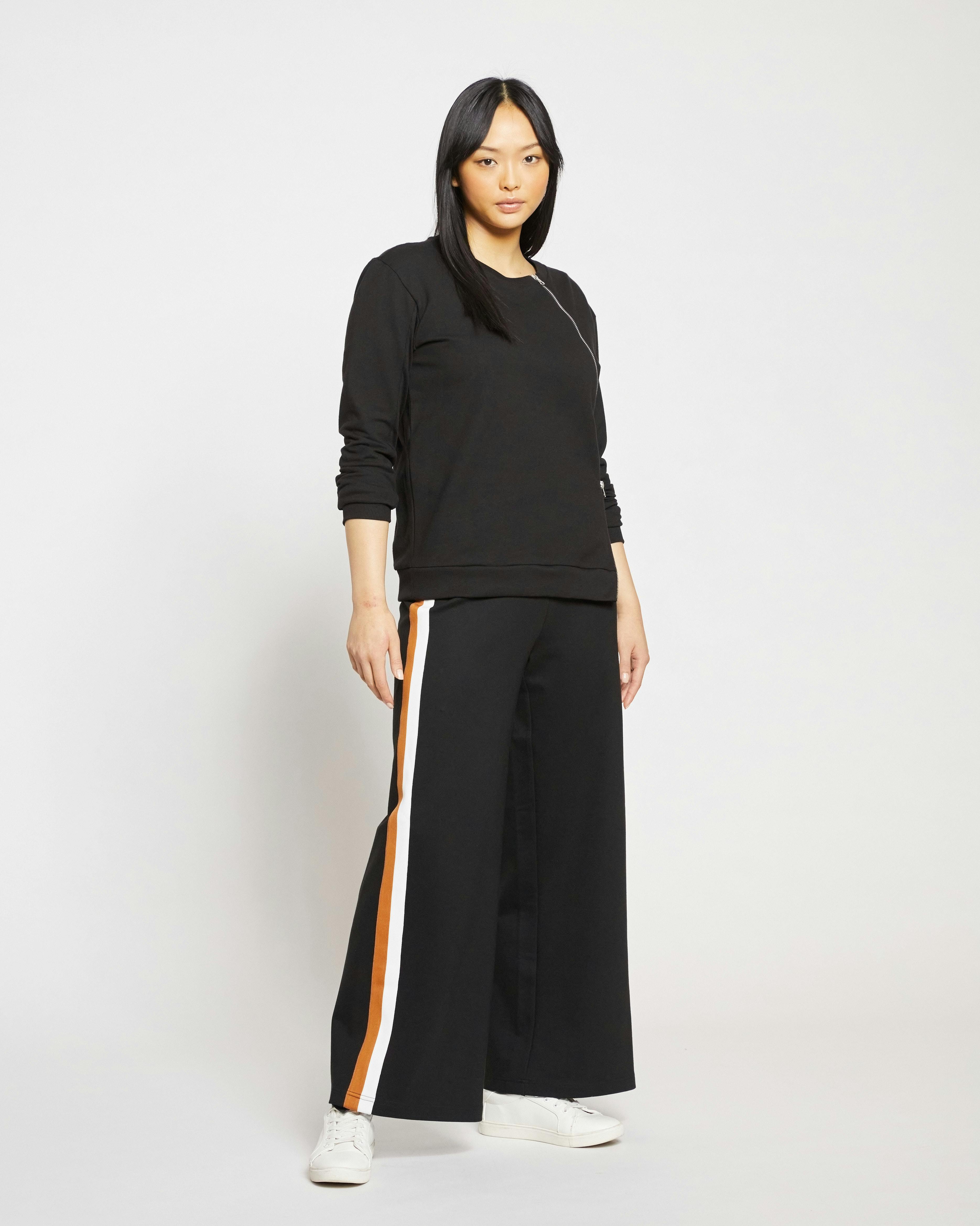 Stephanie Wide Leg Stripe Ponte Pants 30 Inch - Black with Ochre/White ...