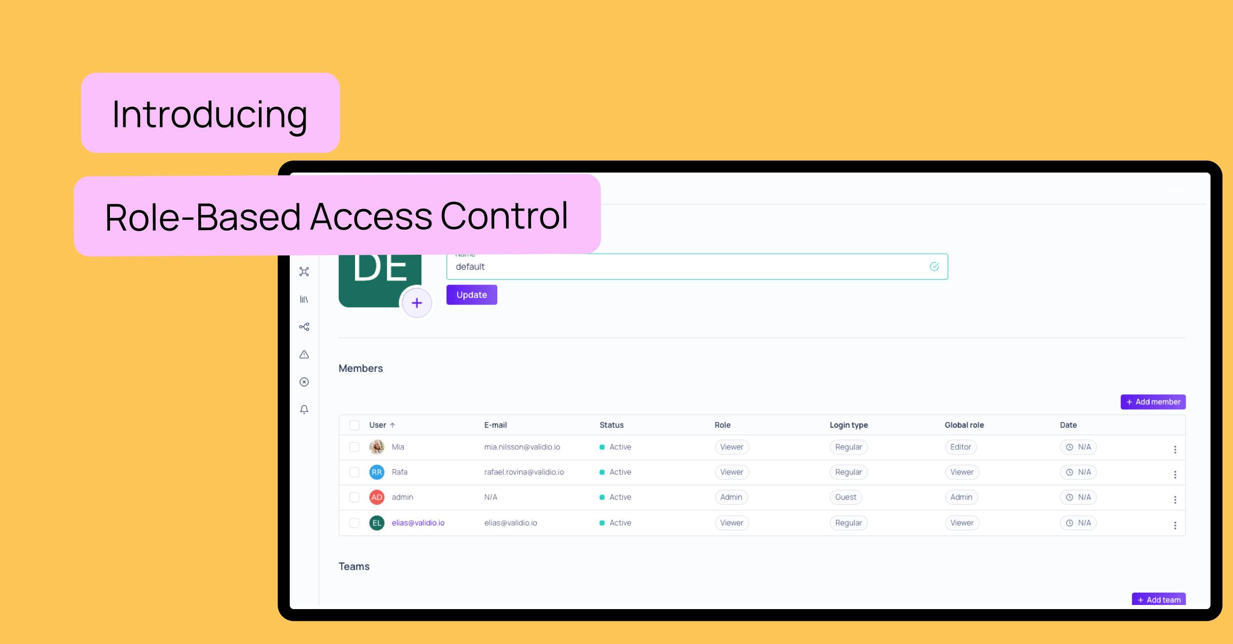 Introducing role-based access control in Validio