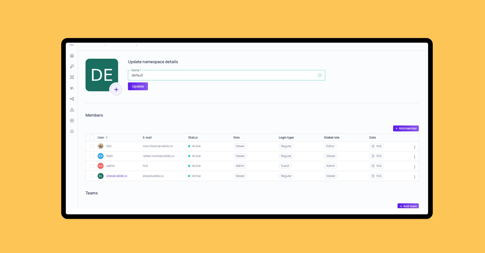 Introducing role-based access control in Validio