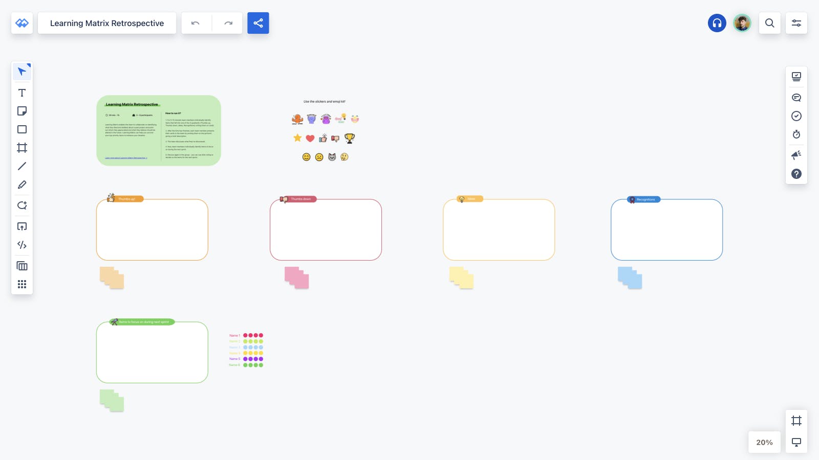 Learning Matrix Retrospective Template | Whiteboards.io Learning Matrix Retrospective Template | Whiteboards.io