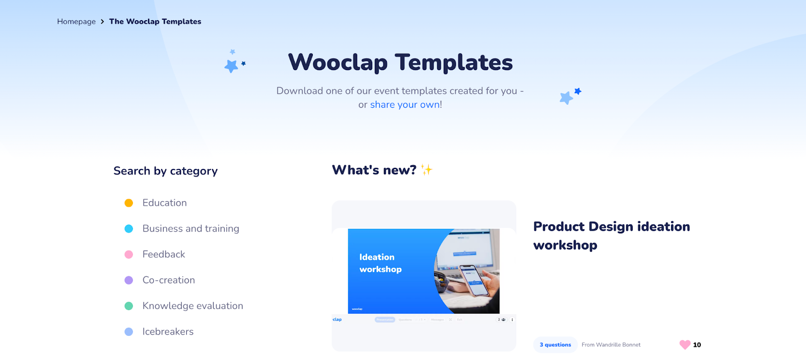 Discover and get inspired with the Wooclap event template gallery.