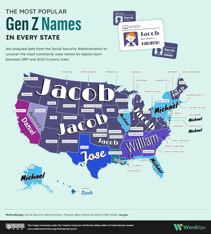 Every U S State s Most Popular Name By Generation Word Tips Every U S State s Most Popular Name By Generation Word Tips