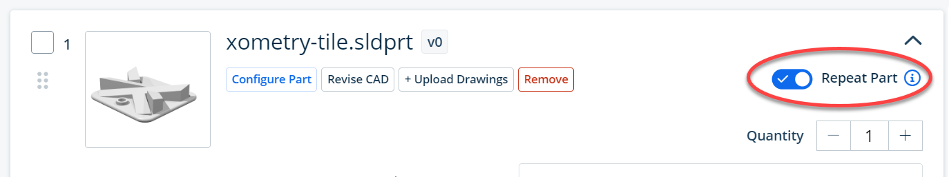 Repeat Part toggle activated