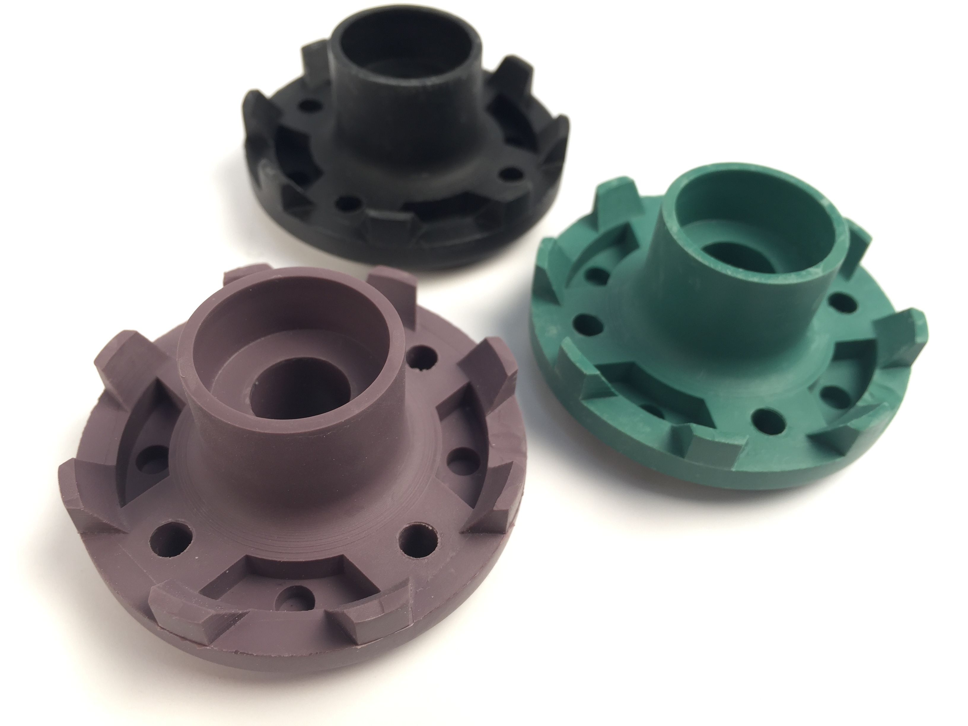 Urethane cast parts in different colors and durometers from very rigid to very soft