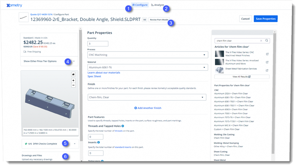 Xometry Instant Quoting Engine's New Configuration Page