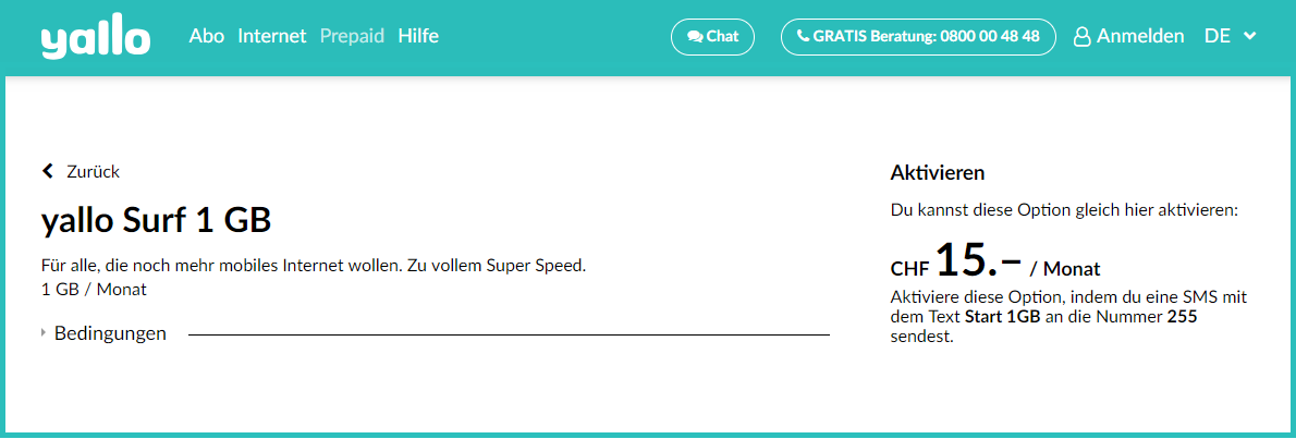 yallo - Zusatzpakete für Datennutzung und Roaming kaufen